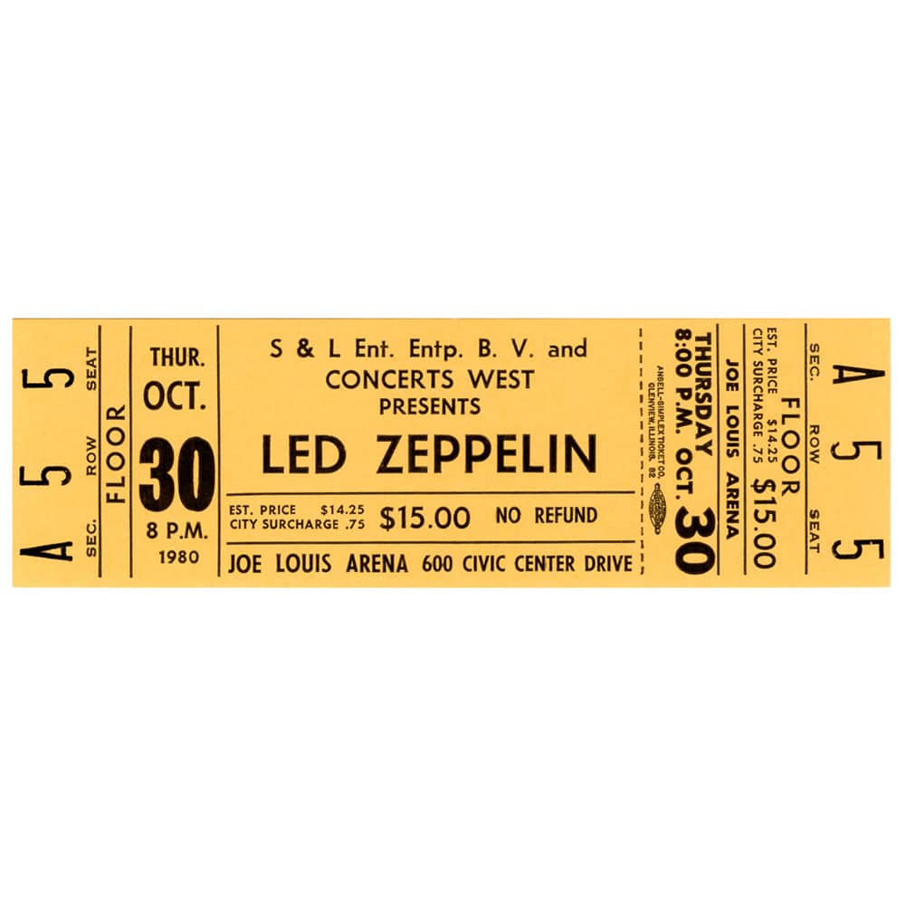 Concert Ticket 1980.10.30 Detroit, MI - Zepfan